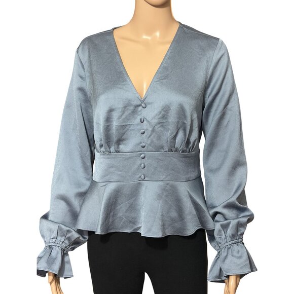 Express | Tops | Express Ruffle Blue Blouse Size Medium | Poshmark
